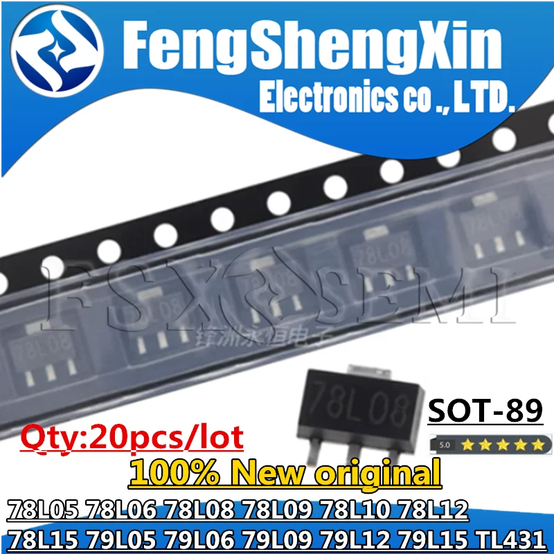 20pcs/lot New SOT-89 78L05 78L06 78L08 78L09 78L10 78L12 78L15 79L05 ...