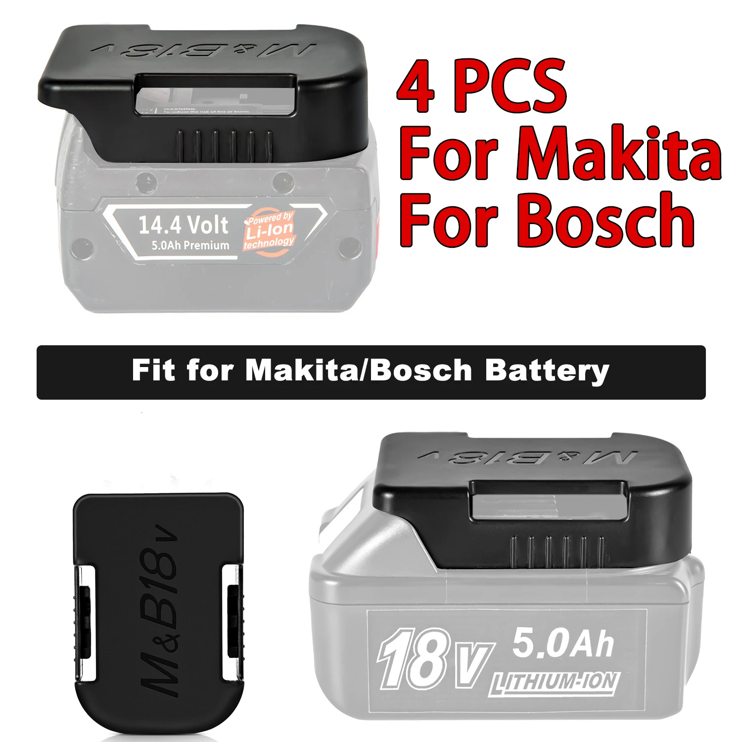 4 PCS for Makita/Bosch 18V Battery Storage Dock Mounts Storage Rack ...