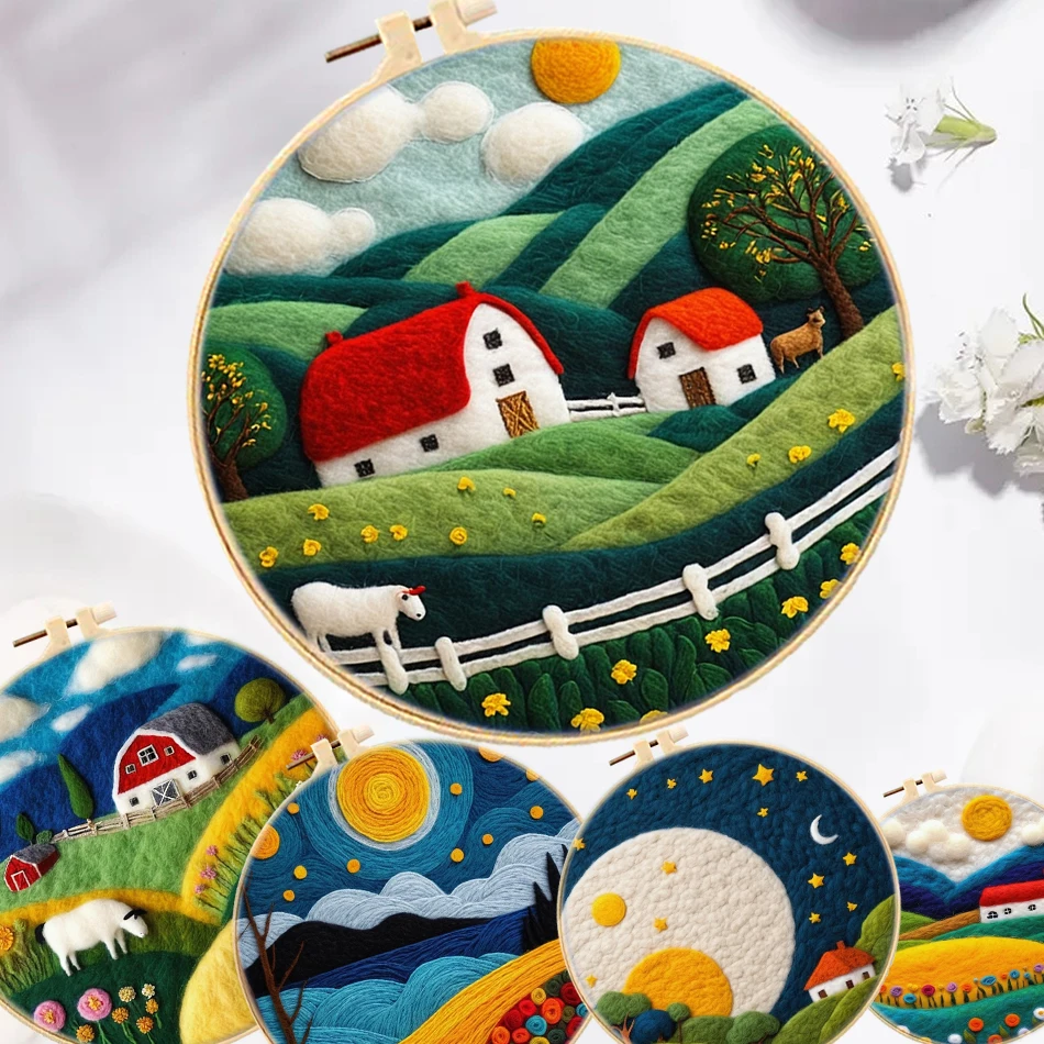 Felt-Craft-Kit-Natural-Landscape-DIY-Wool-Felting-Painting-Embroidery ...