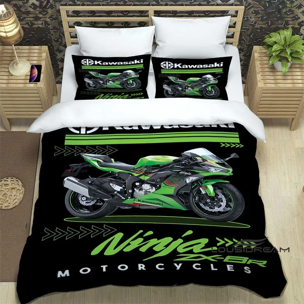 3D Retro Printing K-Kawasaki Motorcycle Logo Bedding Set Elegant ...