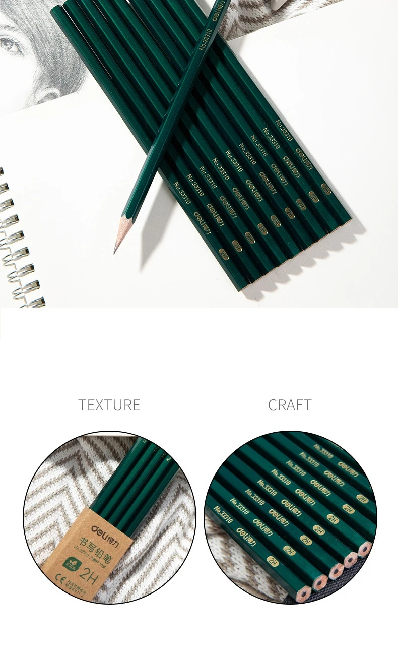 Crayon graphite,Crayon Hexagonal en tilleul, 2H-HB-2B, 10 pièces, pour ...