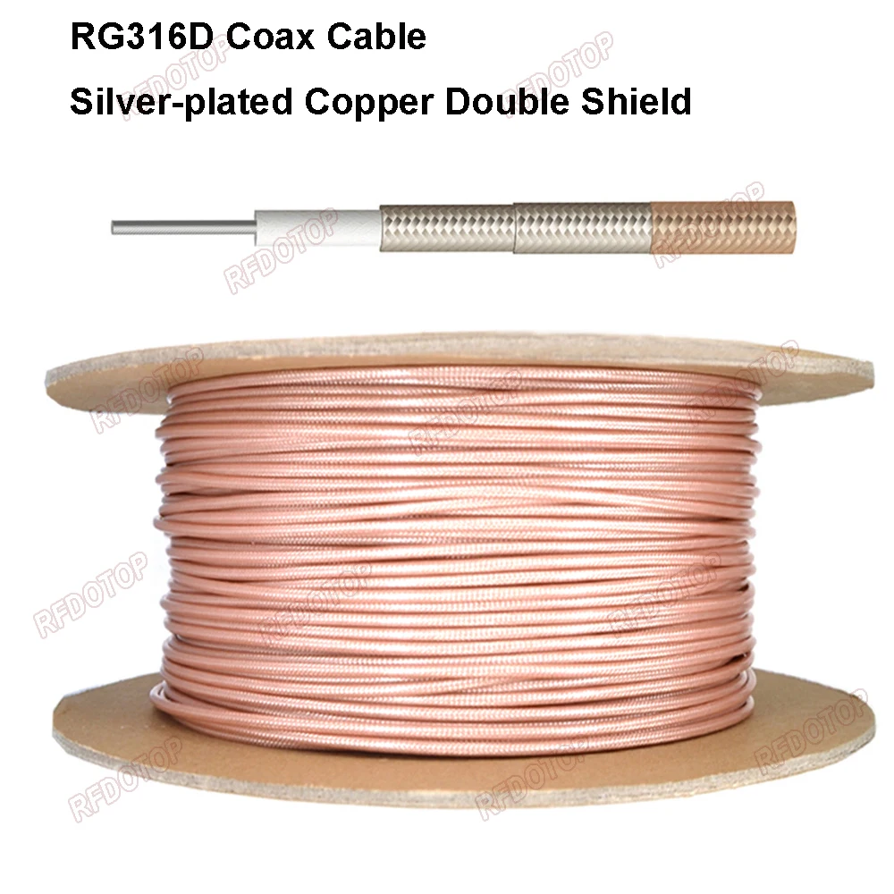 1M~500M RG316D Coax Cable Silver-plated Copper Double Shield 50 Ohm Low Loss for Crimp Connector ...