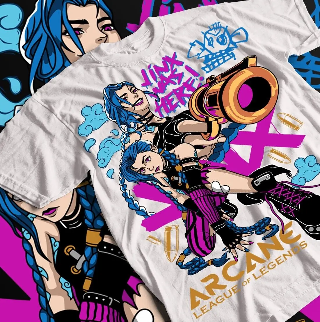 Jinx Arcane T-Shirt Japanese Anime Cartoon Jinx Arcane Graphic T-Shirt ...