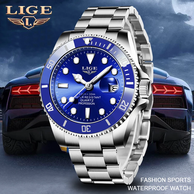 LIGE Luxury Man Watch Business Waterproof Male Clock Fashion Luminous ...
