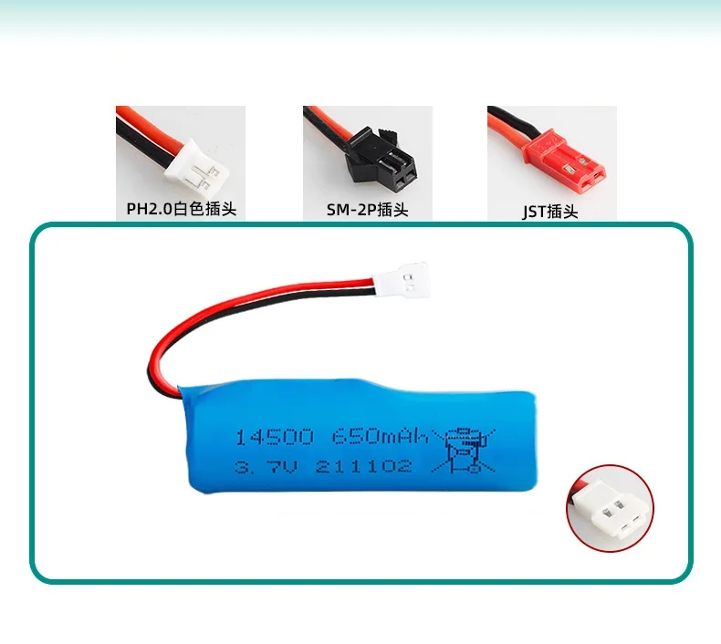 SM/JST/XH2.54 plug 1S 3.7V 650mAh 14500 Li-ion Battery 10C For R/C ...