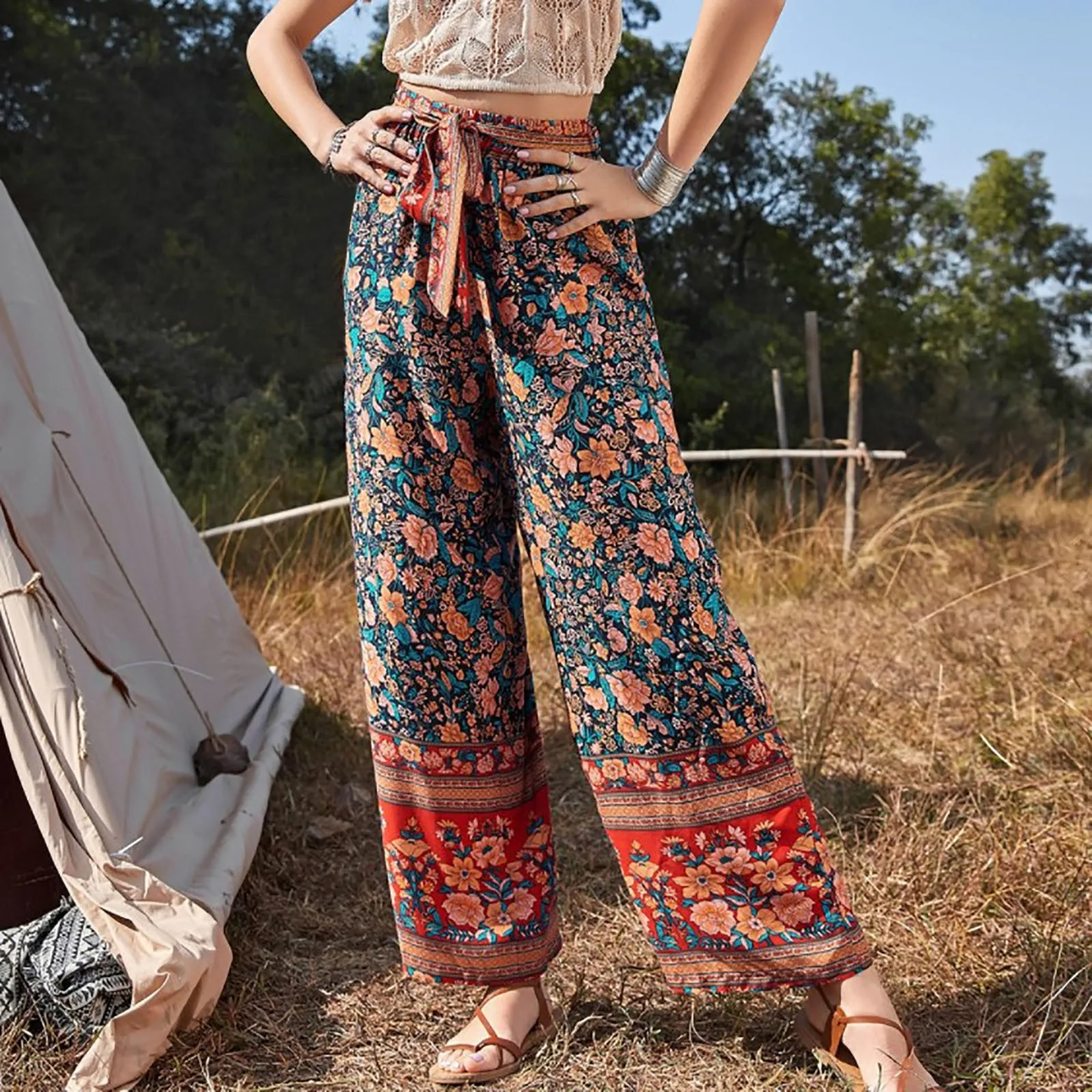 Summer-Boho-Flower-Print-Pants-Women-Casual-Floral-Comfy-High-Waist ...
