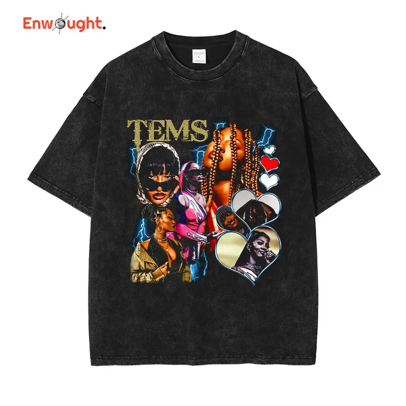 Tems-T-Shirt-Hip-Hop-Female-Rapper-Singer-Vintage-Washed-Top-Tees ...