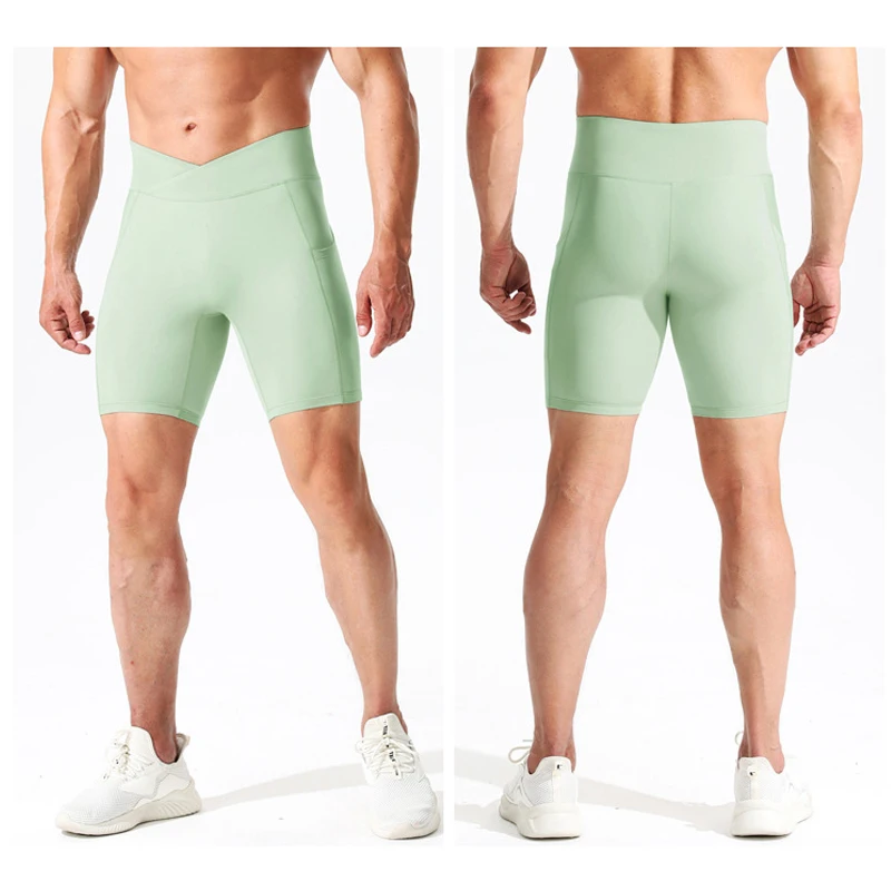 Running Shorts Pants Pockets Men's High Waist Elastic Running Tights ...