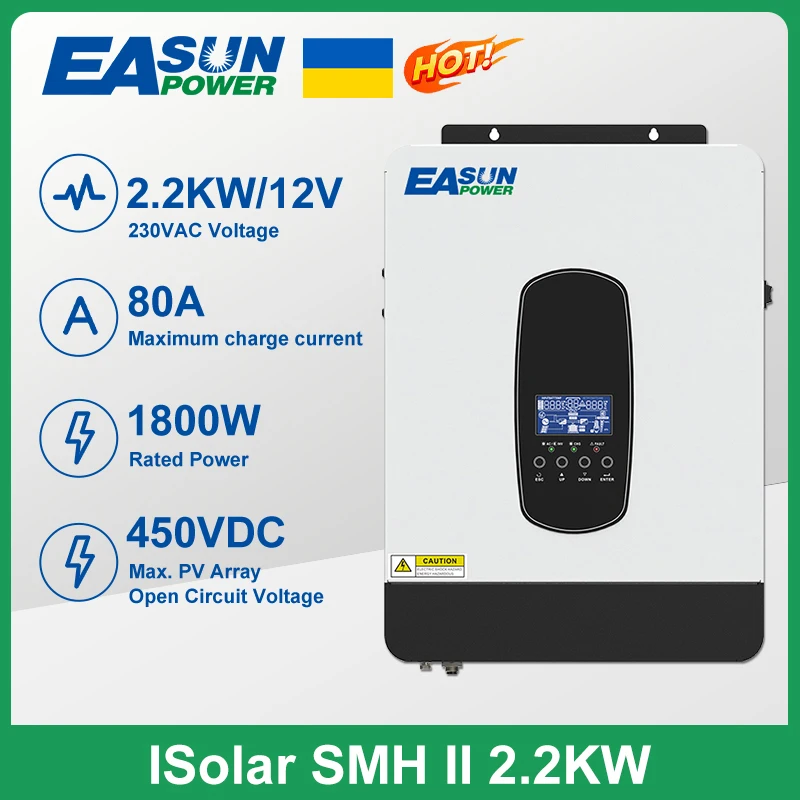 Easun Power Solar Hybrid Inverter 12V AC 220V 2.2KW Pure Sine Wave ...