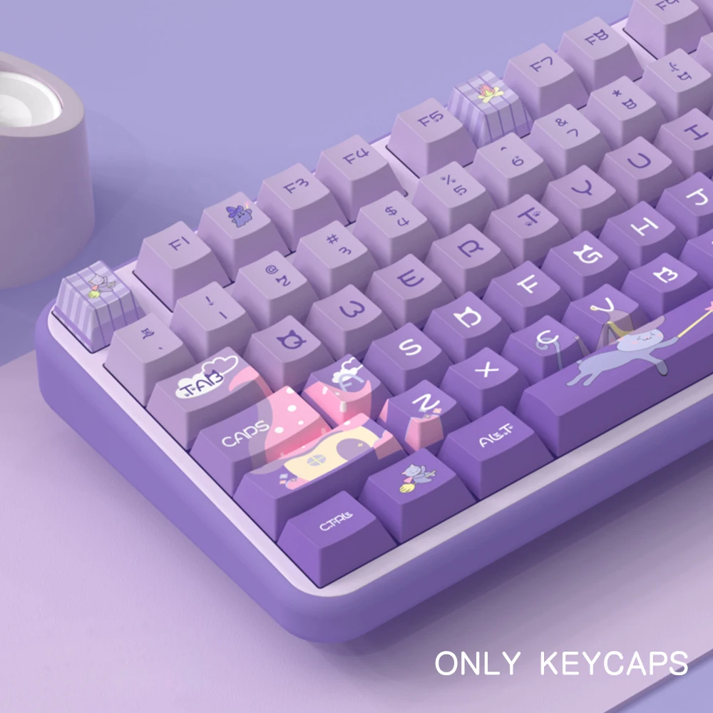 135-158-Keys-Cute-Purple-Cat-Theme-PBT-Keycaps-Cartoon-Anime-Cherry ...