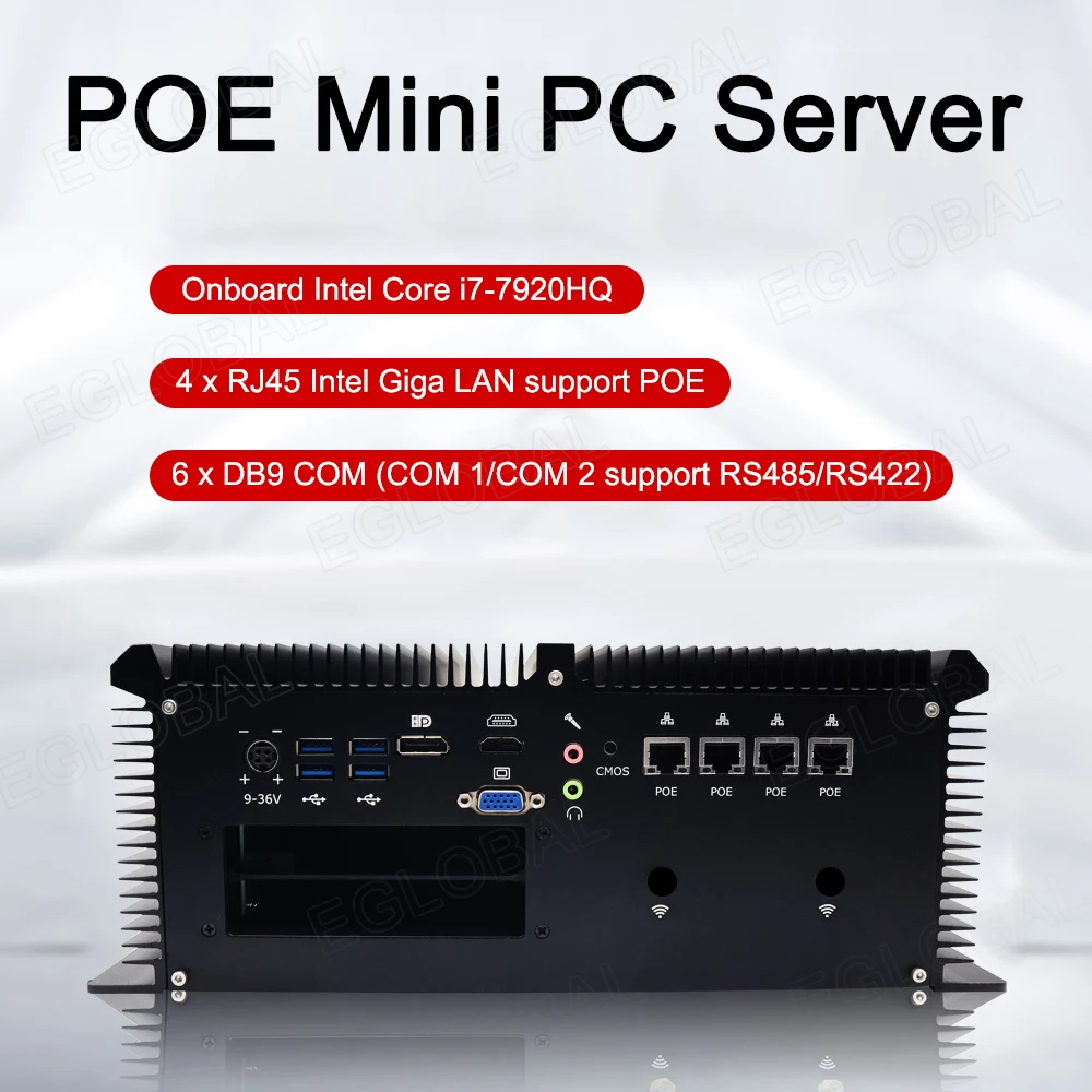Eglobal New Industrial POE Mini PC Server Intel Core i7-7920HQ 4 LANs ...