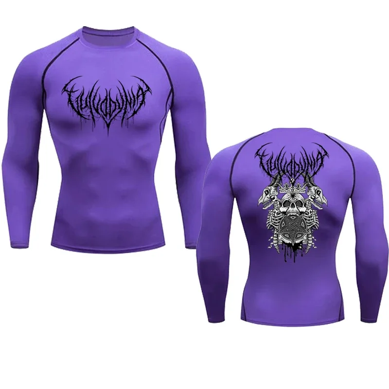 Trendy Y2K skull printed compression shirt men's running T-shirt gym ...