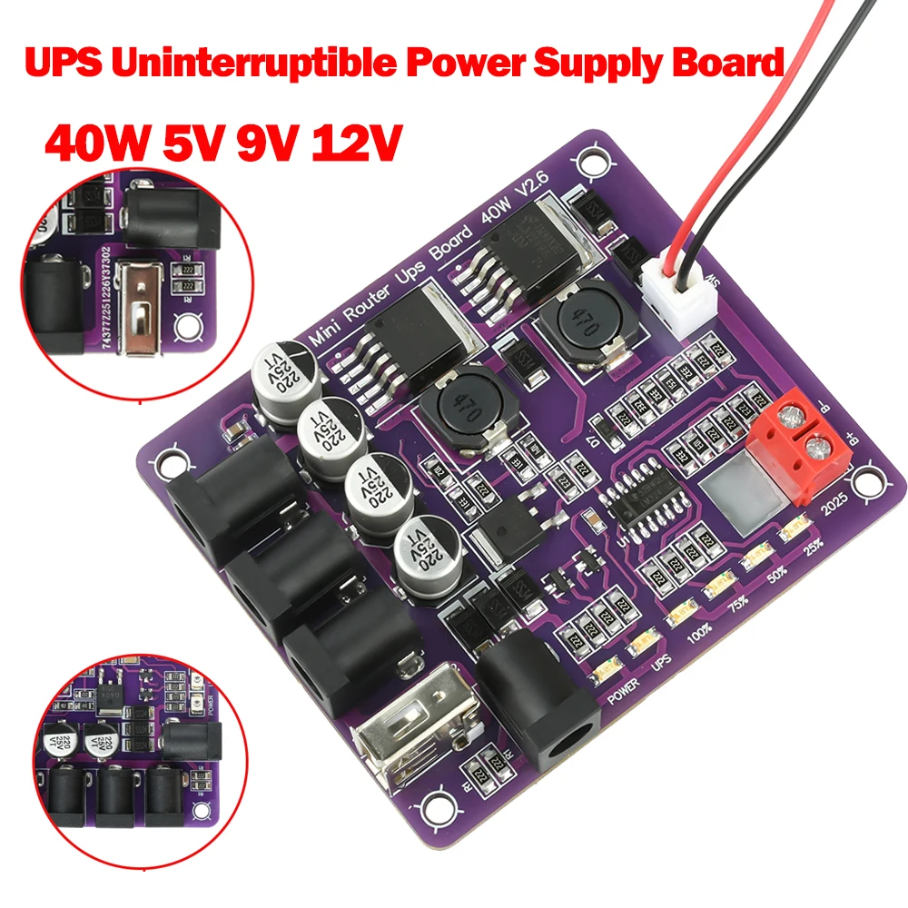 40W UPS Uninterruptible Power Supply Board Mini Router UPS Board 5V 9V ...