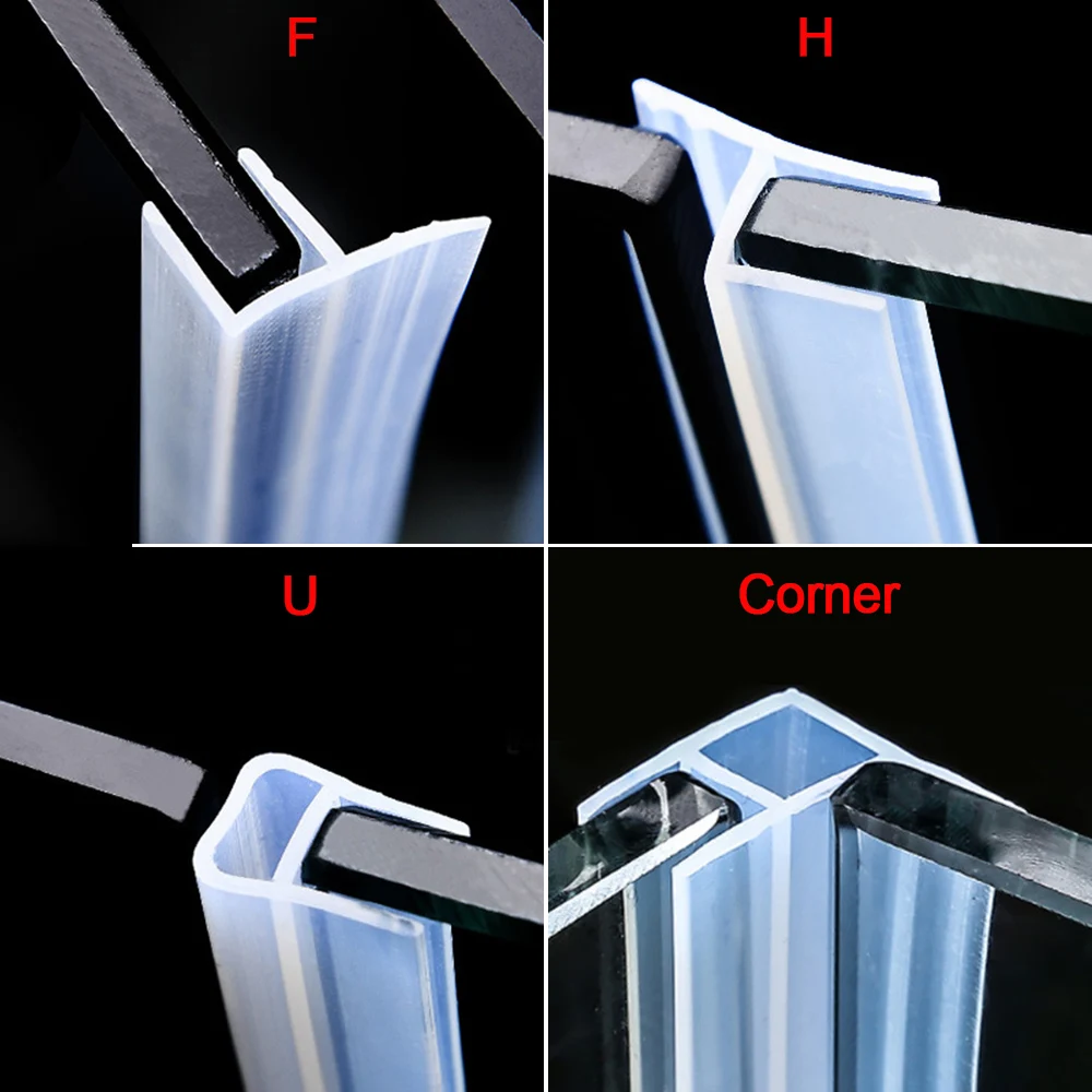 100cm Silicone Glass Door Sealing Strip 6-10mm Frameless Bath Shower ...