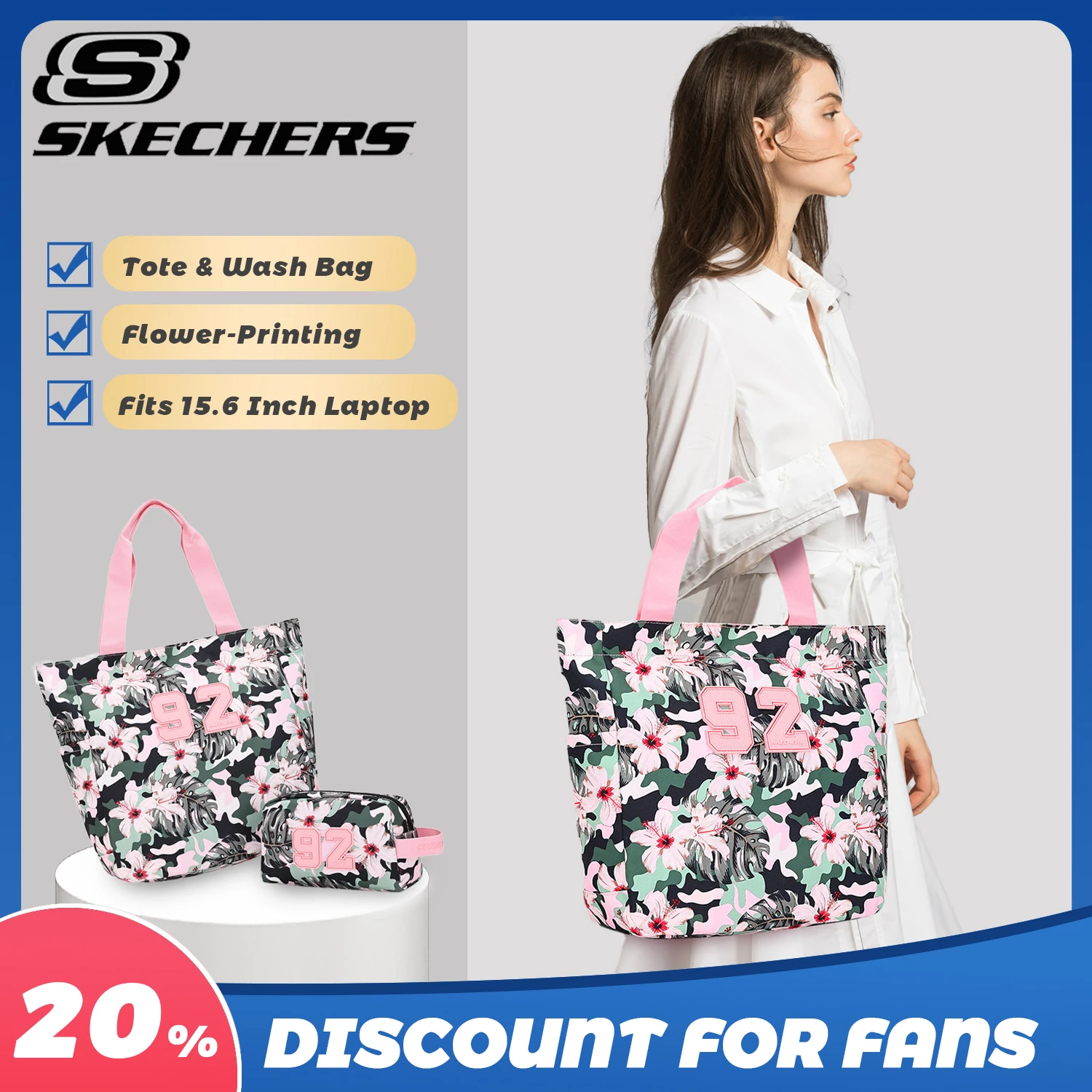 SKECHERS-Tote-Shoulder-Bag-for-Woman-Grocery-Handbag-Shopping-Purse-Gym ...