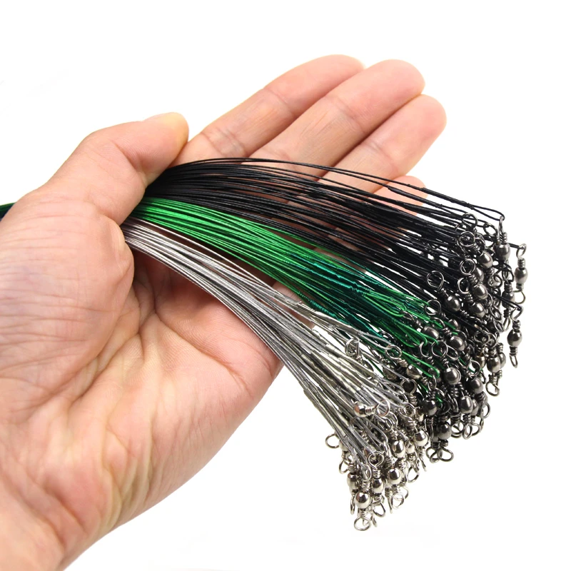 20pc/lot Steel Wire Leader with Swivel Anti-bite Fishing Line 10/15/20 ...