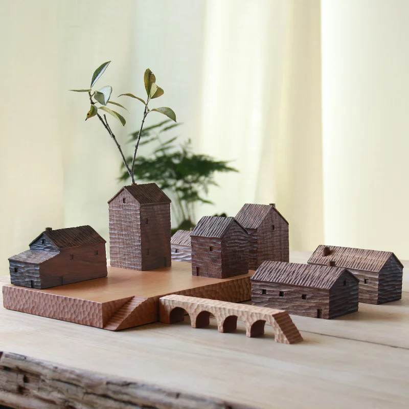 Vintage-Walnut-Wooden-House-Decor-Nordic-Handmade-Wood-Architecture ...