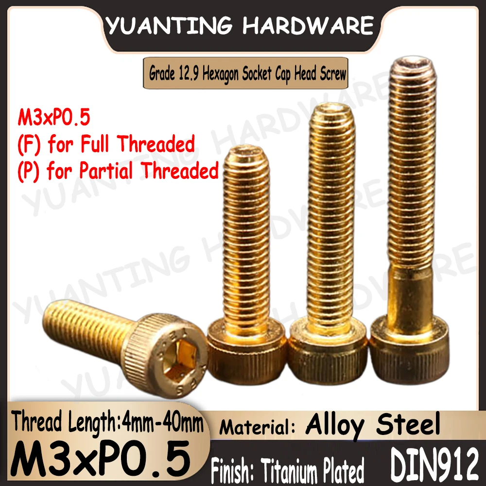 10Pcs-30Pcs-M3xP0-5-DIN912-Grade-12-9-Alloy-Steel-Titanium-Plated ...