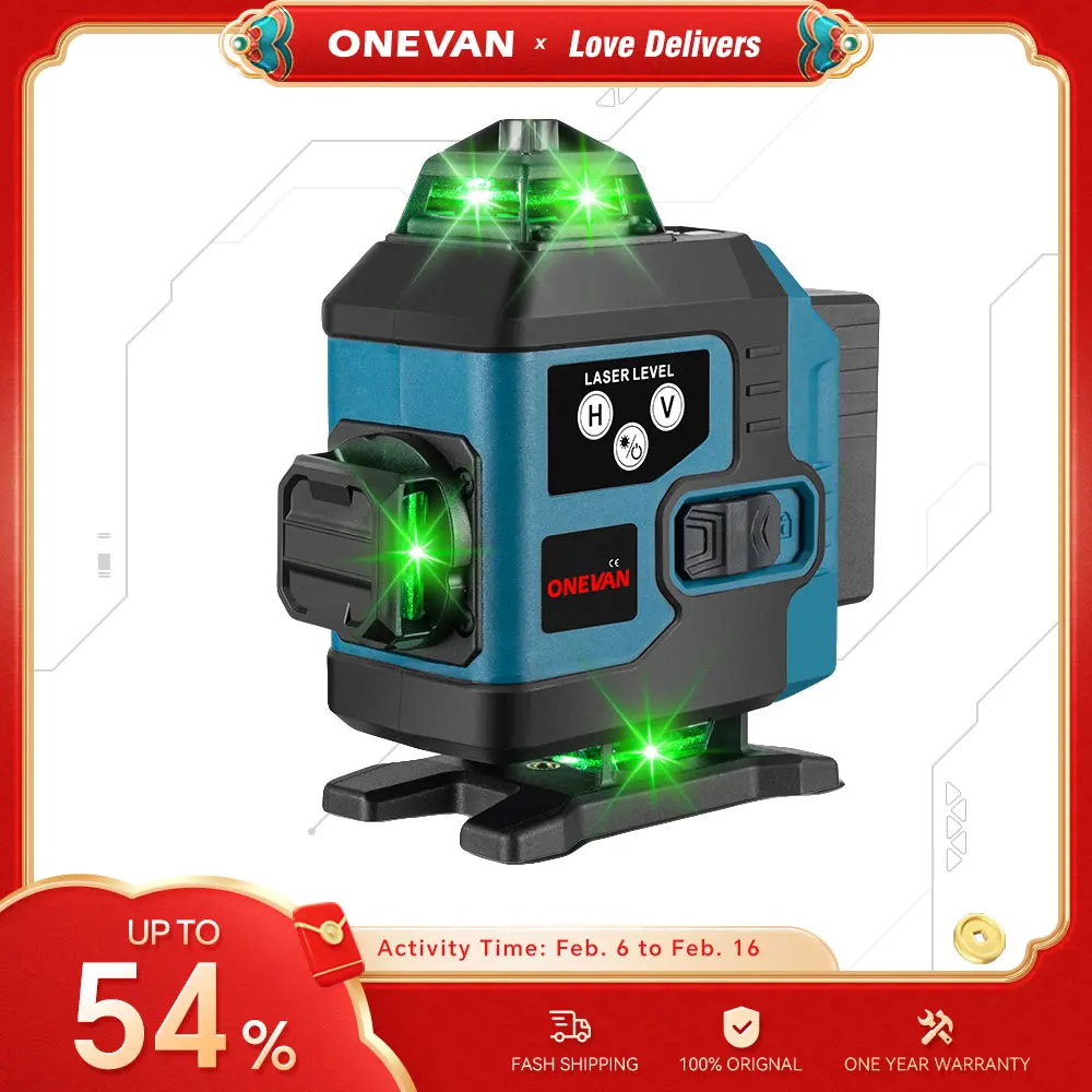 ONEVAN-4D-16-Line-Laser-Level-2x4000mah-Battery-360-Horizontal-Vertical ...