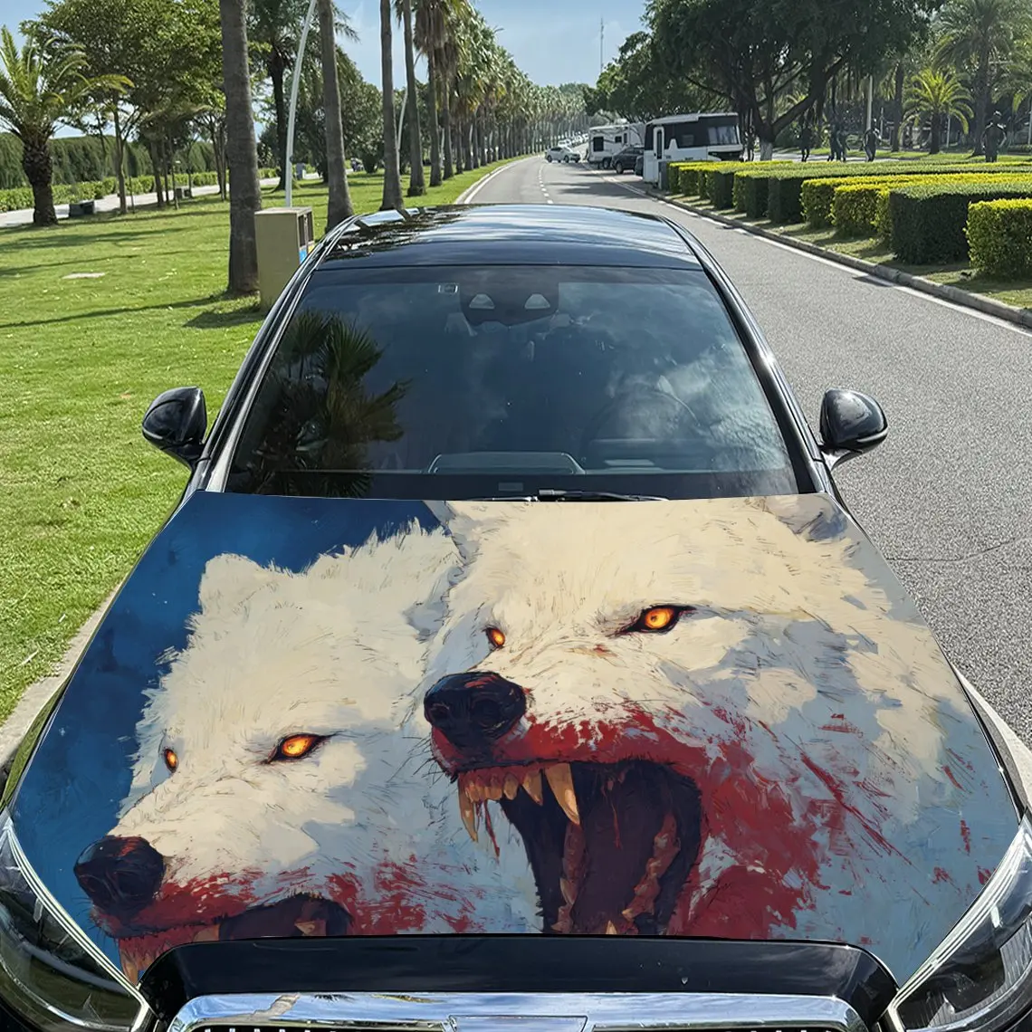 Fierce Blood Wolf Pack Car Hood Sticker, Waterproof Self-adhesive ...