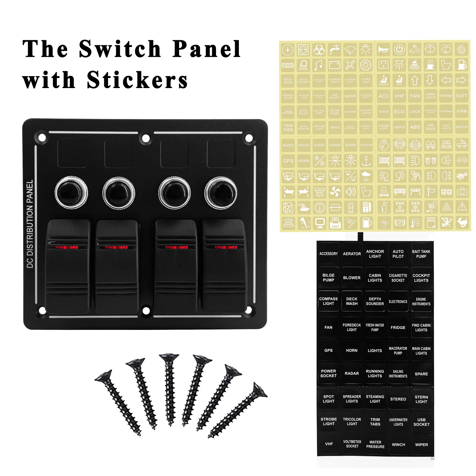 4 Gang Rocker Switch Panel 12V Red LED Rocker Toggle Switch 3Pin ON OFF ...