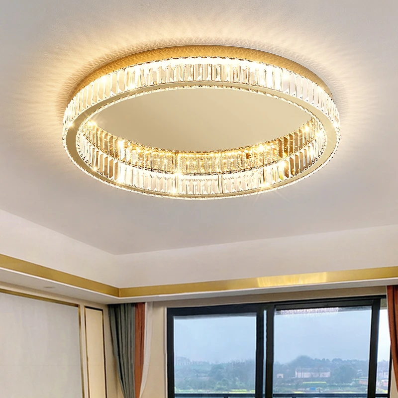 Modern-LED-Gold-Crystal-Ceiling-Lights-Circle-Shining-Steel-Ceiling ...