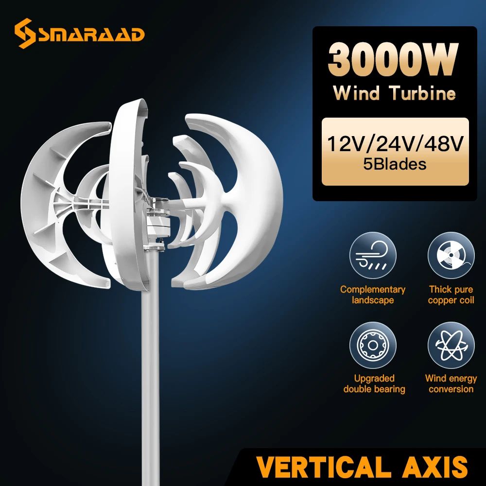 3000W 12V 24V 48V Vertical Wind Turbine Generator Windmill Motor Home ...