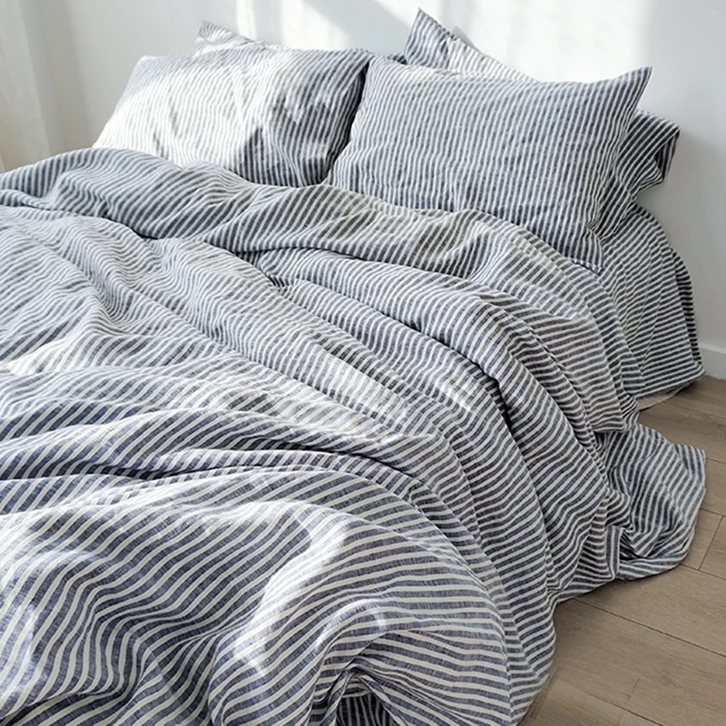 Pure-linen-color-contrast-striped-bedding-quilt-cover-pillowcase ...