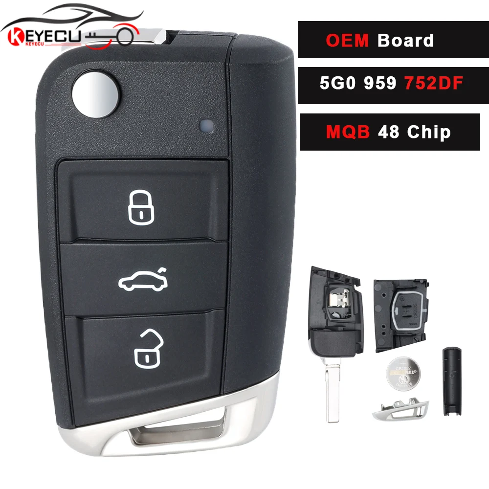 KEYECU mando a distancia sin llave para Volkswagen Golf, placa OEM ...