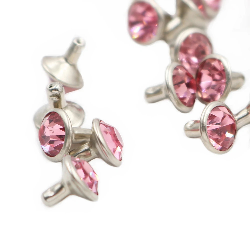 100sets 6mm&8mm Light Rose Crystal Rhinestone Rivets Studs Silver Metal ...