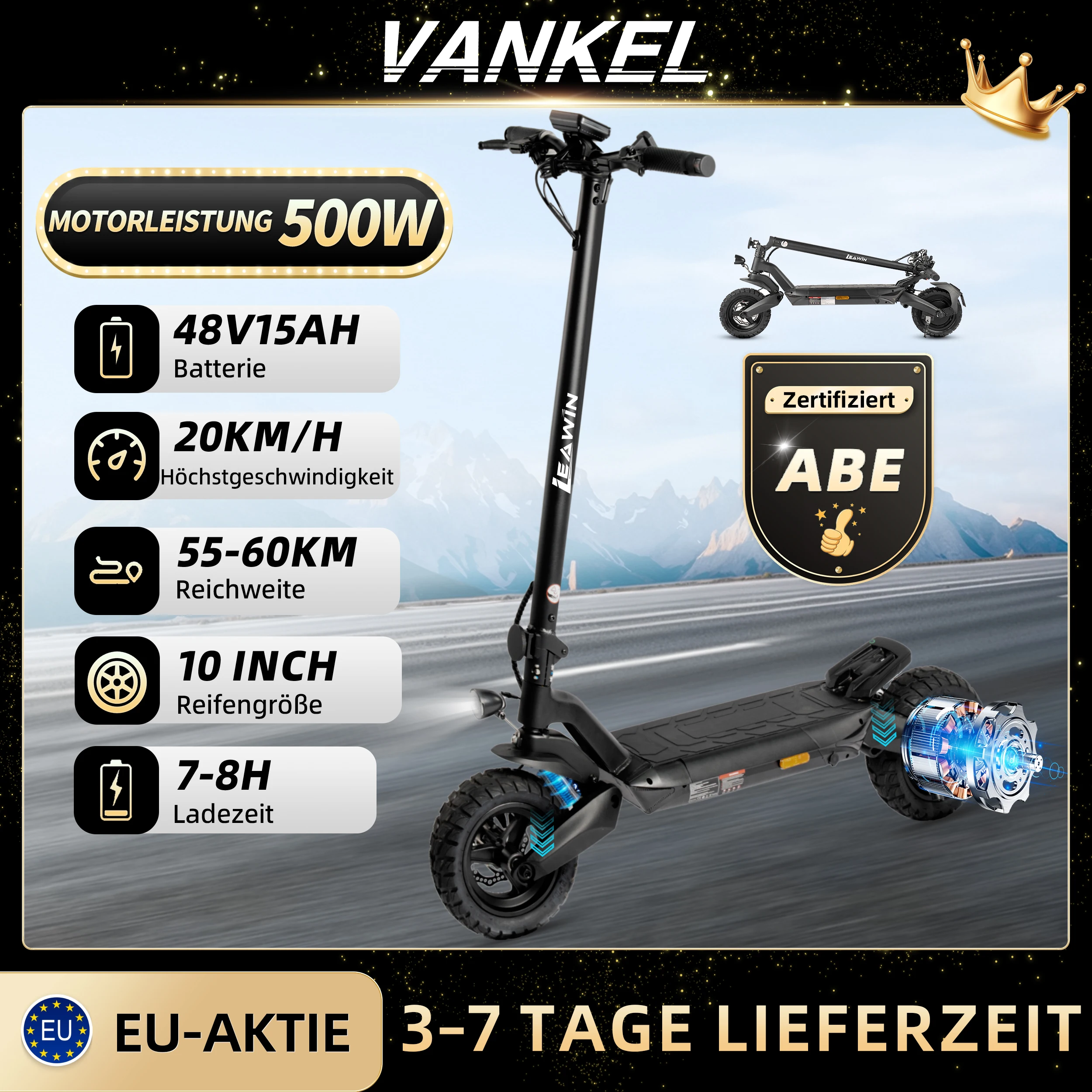 Sinaopus 10-Zoll E-Scooter 48V15 Ah Akku, 500W-Motor, faltbarer ...