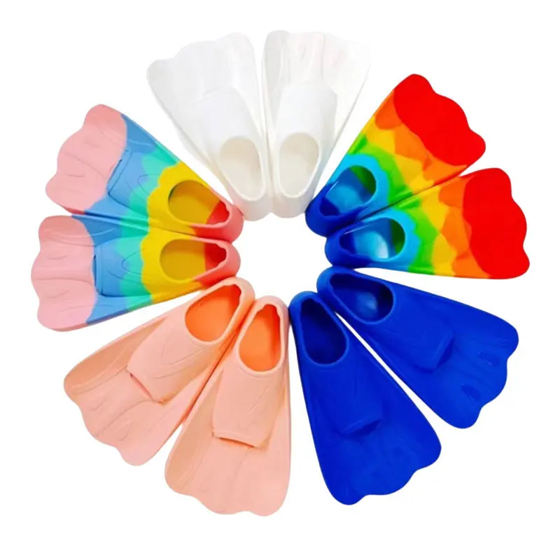 2023-Colorful-Silicone-Swimming-Short-Fins-For-Adult-Children-Rainbow ...