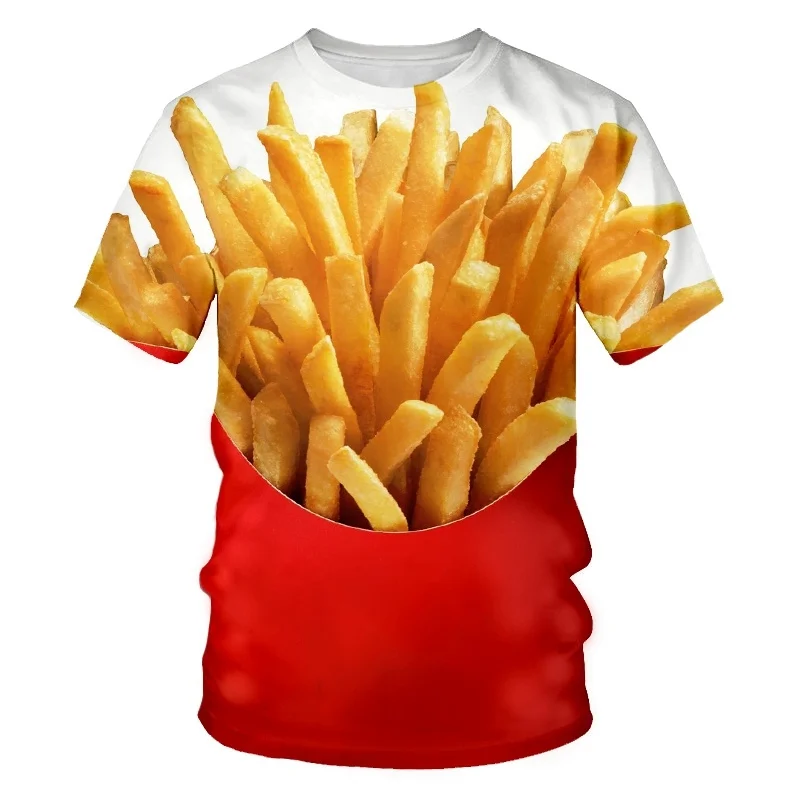 Creative-Food-Pattern-T-Shirts-Hamburg-Pizza-Steak-French-Fries-Men-s ...