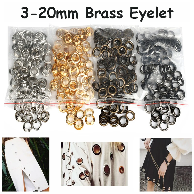 100sets Gun Black 3mm 20mm Brass Eyelet with Washer Leather Grommet ...