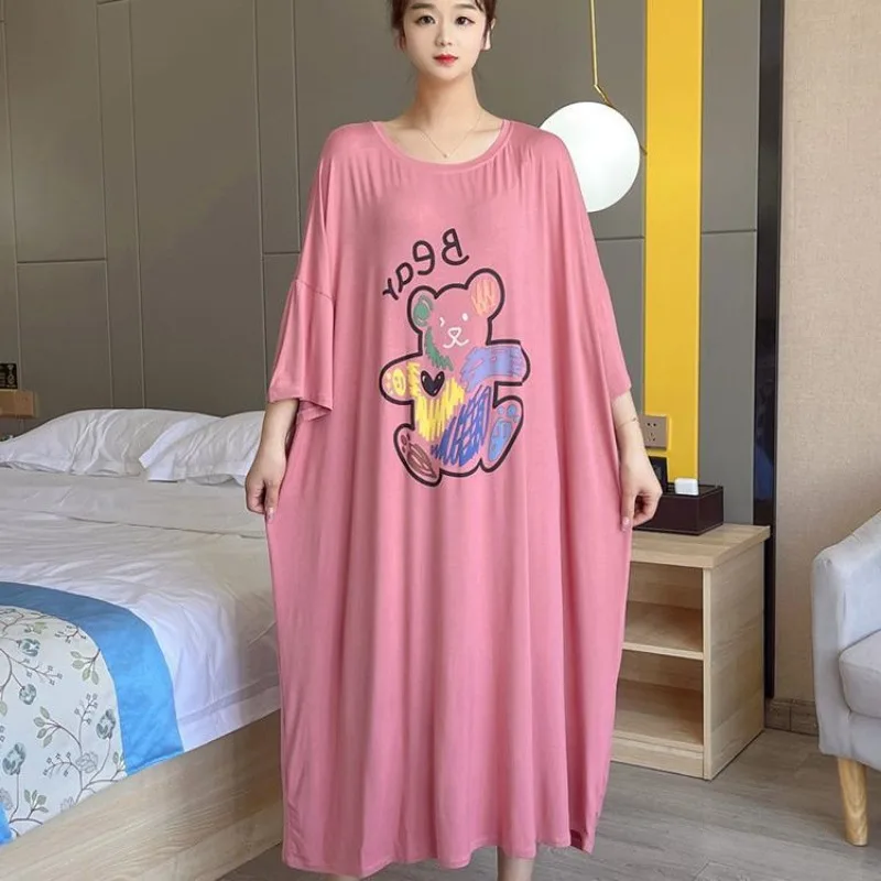 150kg-Plus-Size-Summer-Nightgown-Women-Loose-Long-Homewear-Sleepwear ...