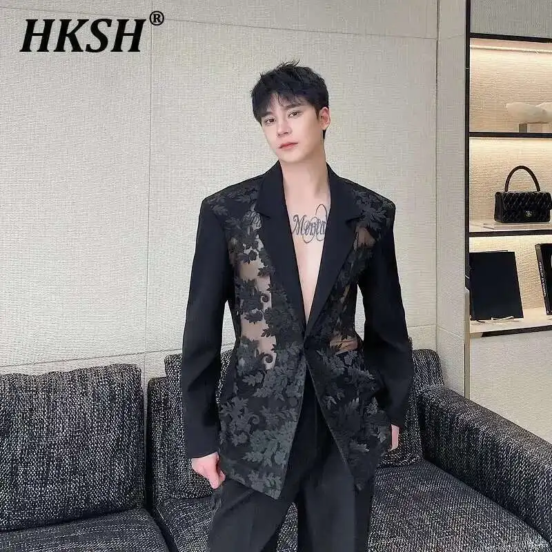 HKSH Spring Summer New Personalized Jacquard Sheer Suit Straight Pants ...