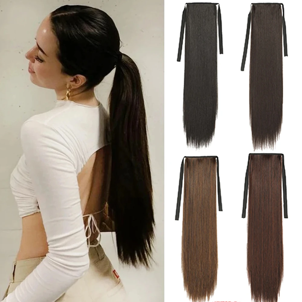 45-80cm-Synthetic-Long-Straight-Ribbon-Fake-Ponytails-Clip-on-Hair-Tail ...