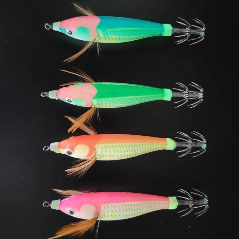 10cm/10g luminoso polvo camarão cuttlefish lula madeira camarão lula gancho egi jigging isca de ...