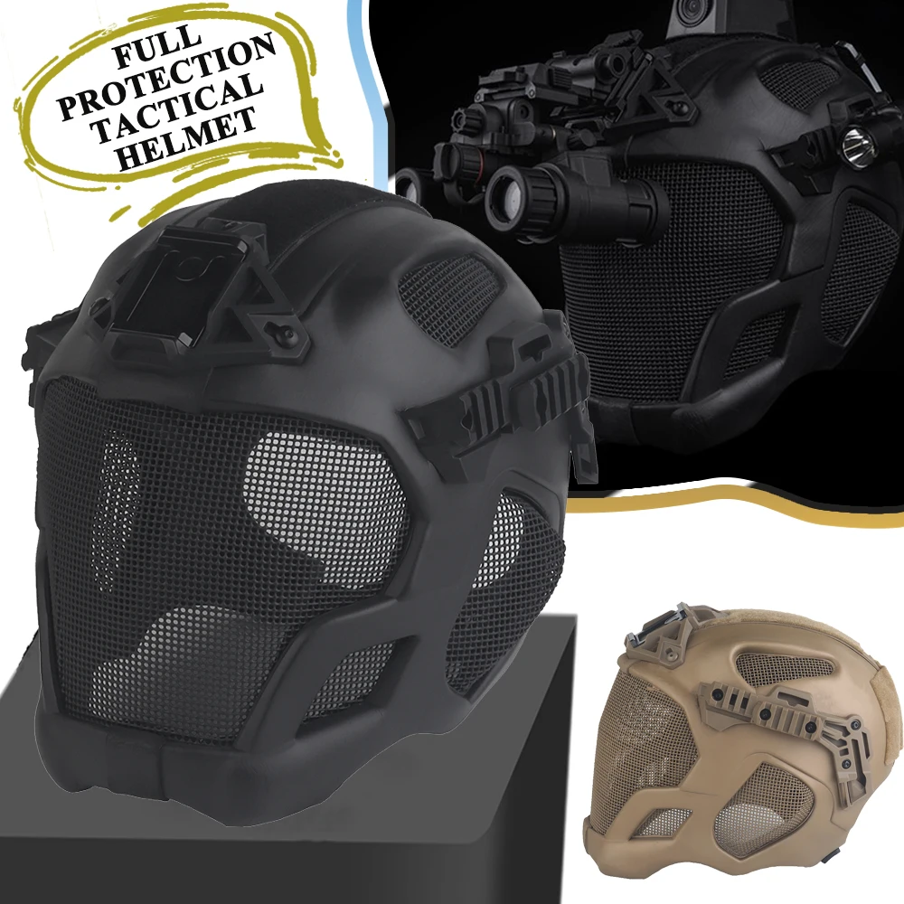 Full Protection Tactical Helmet Airsoft Full-Face Breathable Steel Mesh ...
