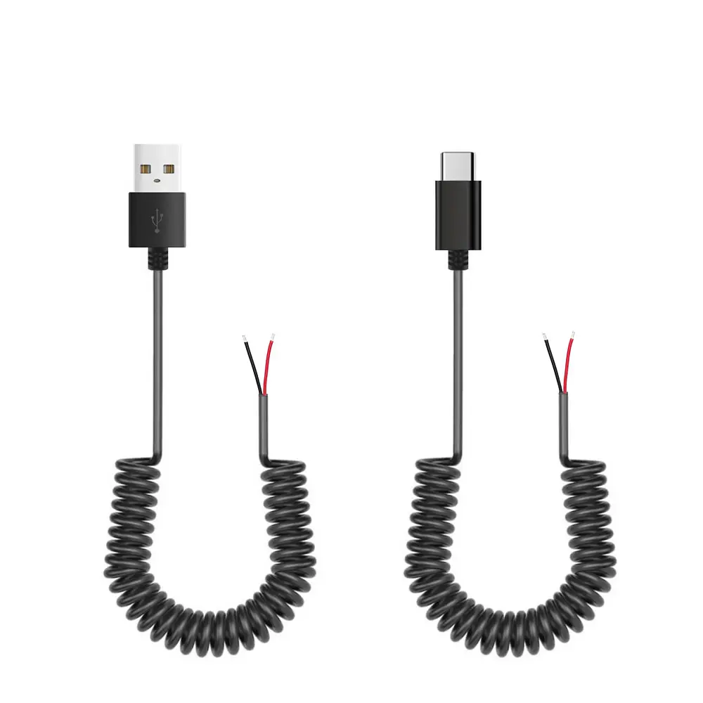 Spiral Stretchable Type C DIY Cable USB C to 2 Pin Bare Wire USB ...