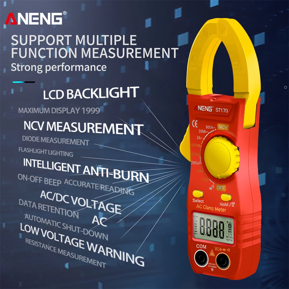 ANENG ST170 Smart Clamp Meter 1999 Counts Auto-ranging Digital ...