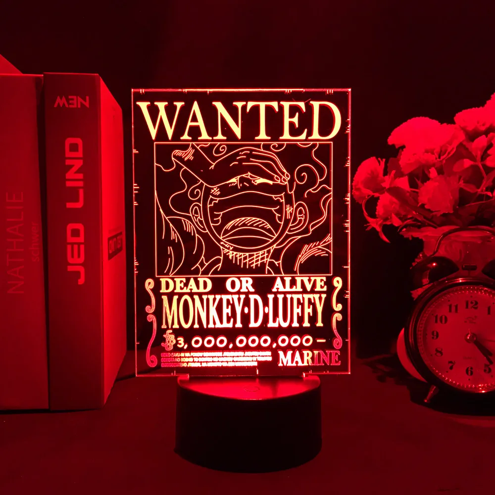 Anime-One-Piece-Wanted-Card-Action-Figures-Monkey-D-Luffy-Led-Acrylic ...
