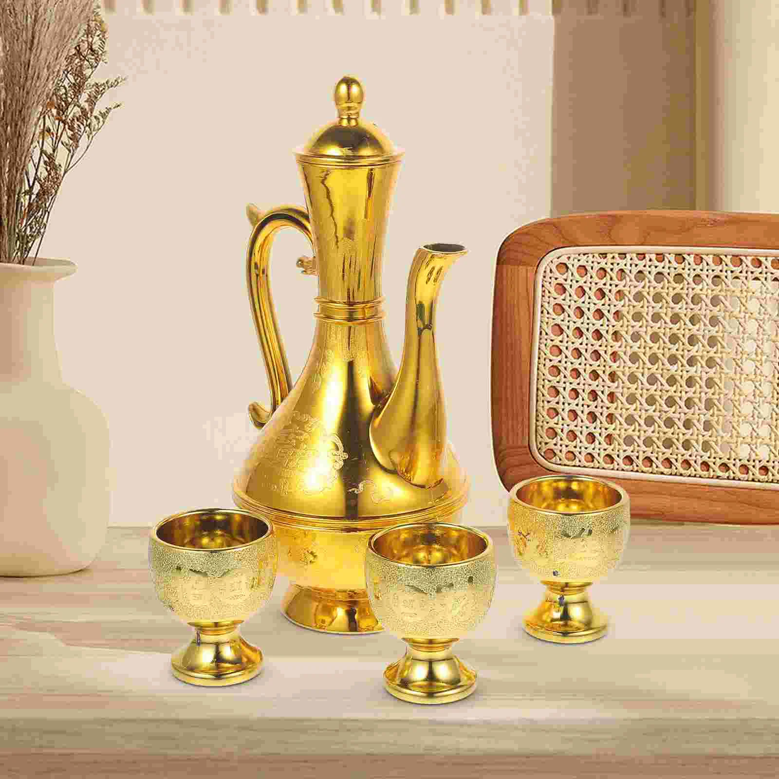 Turkish-Coffee-Tea-Pot-Set-Buddhist-Offering-Cup-Chalices-Goblets-Gold ...