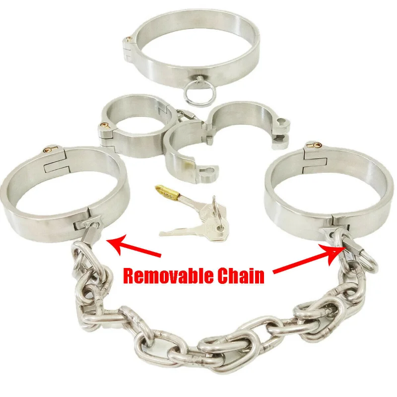 Stainless-Steel-Lockable-Slave-Neck-Collar-Handcuff-Wrist-Ankle-Cuffs-Bdsm-Bondage-Restraint ...