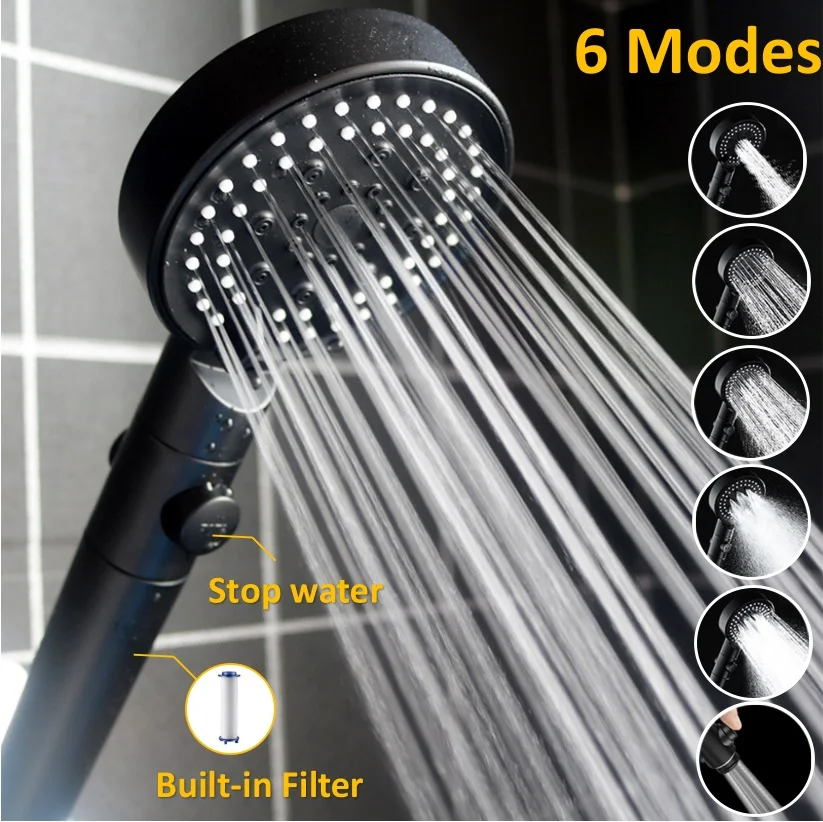 High-Pressure-Bathroom-Shower-Head-Black-6-Modes-Water-Saving ...
