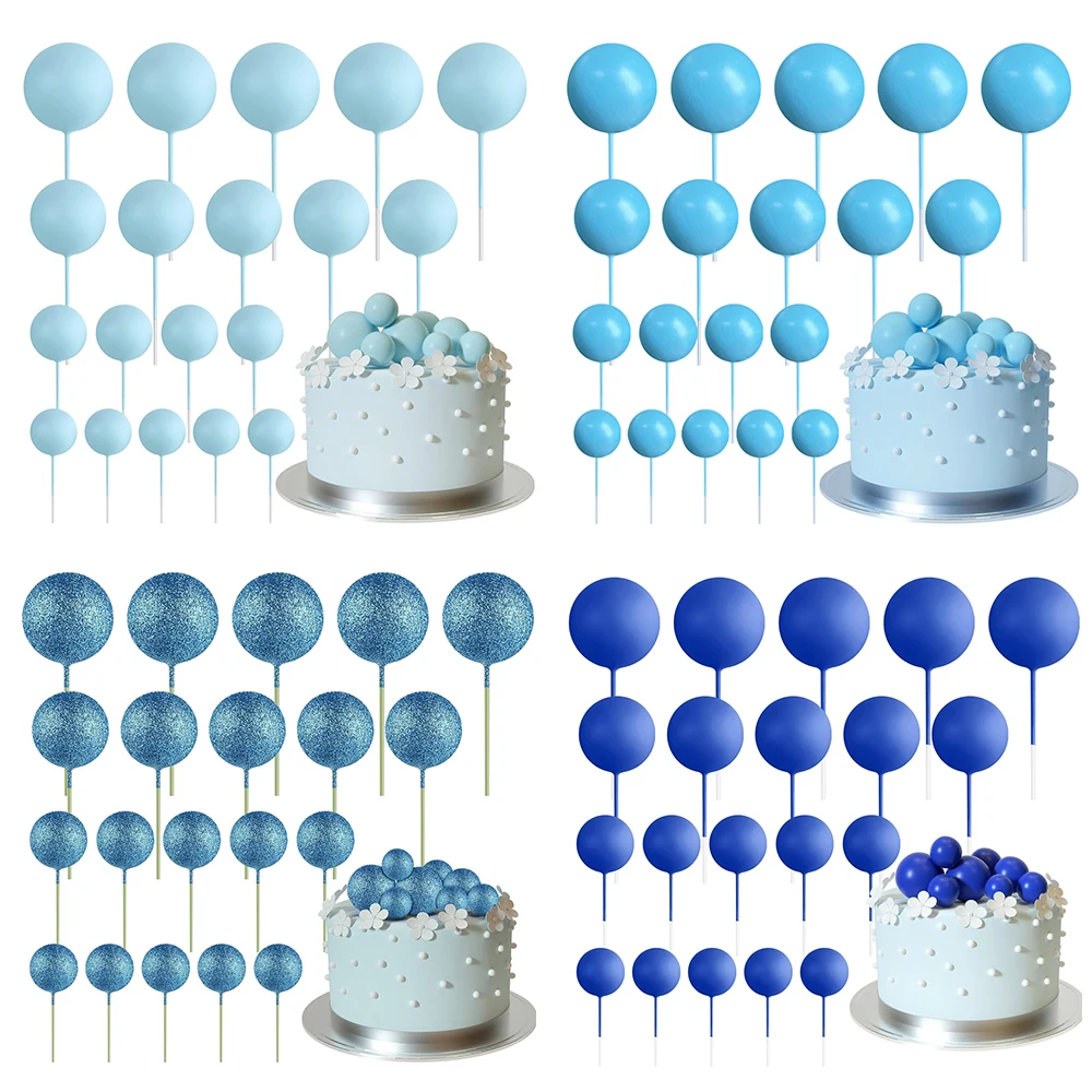 20Pcs Blue Balls Cake Topper Light Naby Blue 2-4cm Balls Cake ...