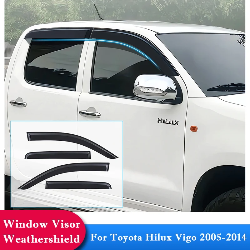Car Window Visor Weather Shield for Toyota Hilux Vigo 2005 2011.2012 2014 Double Cab Sun Rain ...