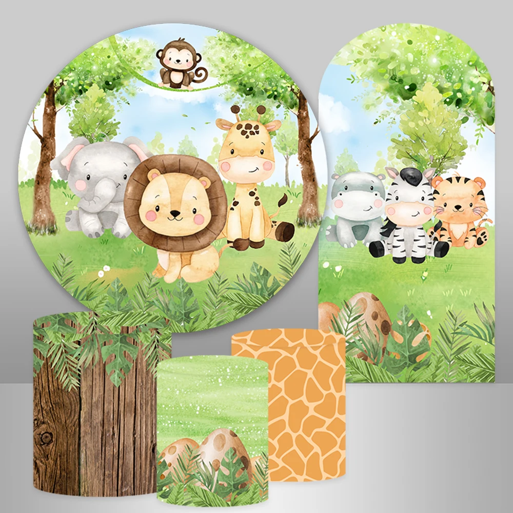 Round-Backdrop-Cover-Forest-Jungle-Safari-Baby-Wild-One-Birthday-Photo ...