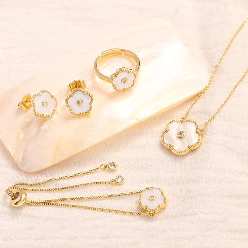 CARLIDANA-4pcs-Set-Luxury-Clover-Pendant-Necklace-Earrings-Ring ...