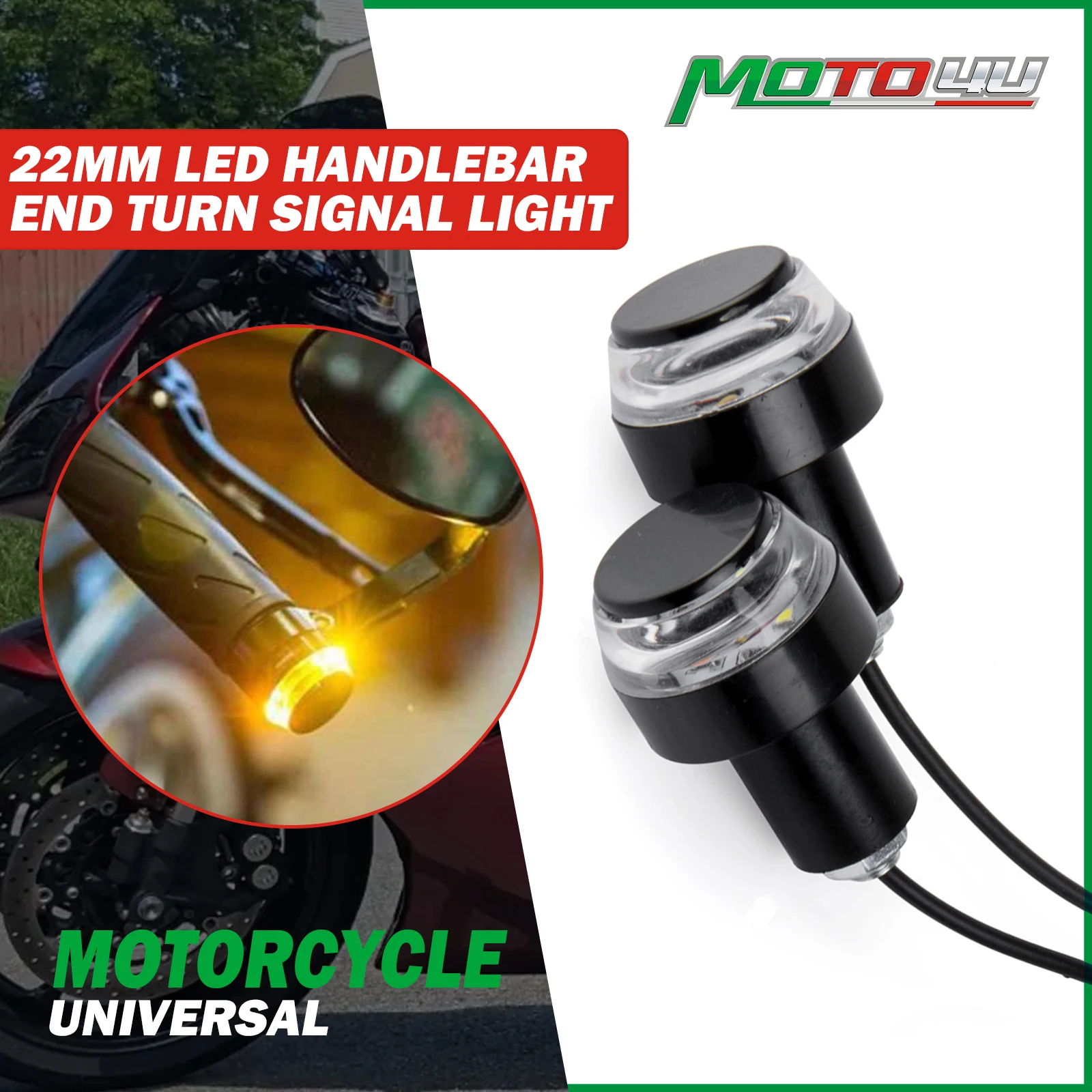 22MM Universal Motorcycle LED Handlebar End Turn Signal Light Handle ...